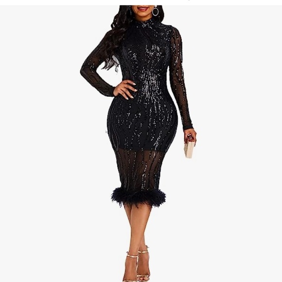 verwin | Dresses | Sequins Bodycon Dress Long Sleeve Dress Elegant ...